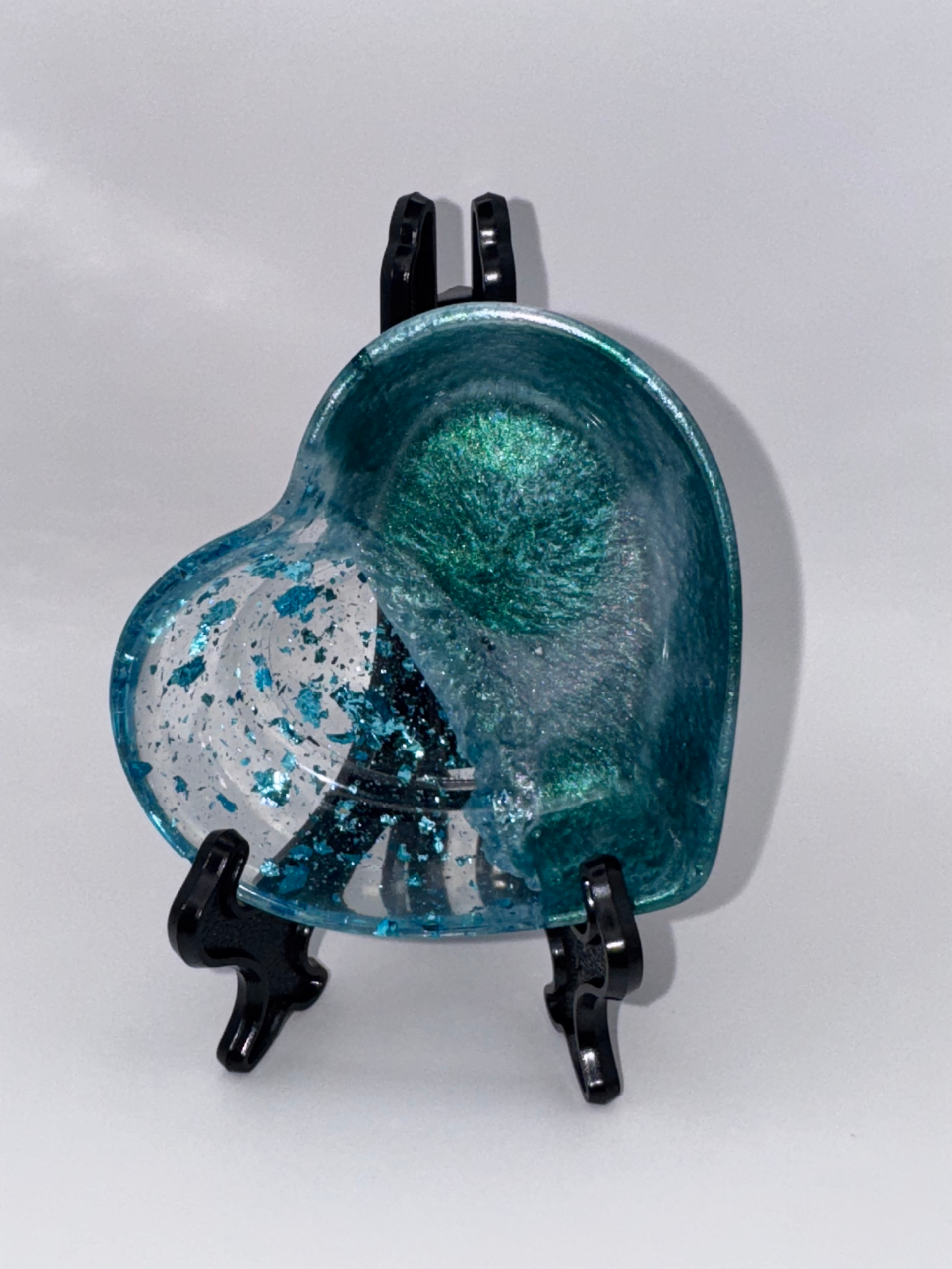 Small Turquoise Marble Light Blue Flake Heart Trinket Tray - EpoxyBin